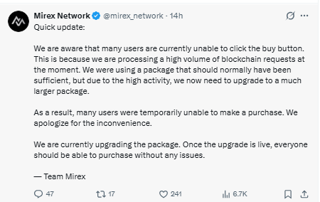 Mirex Network Fair Launch Live: MRX at $1.92 Now